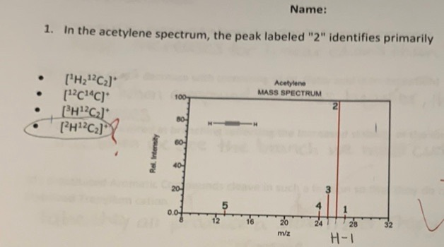Solved Name: 1. In the acetylene spectrum, the peak labeled | Chegg.com