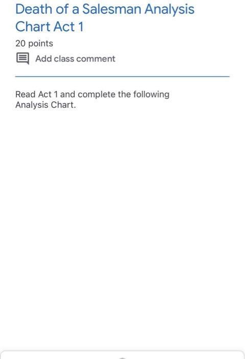 Death of a Salesman Analysis Chart Act 1 20 points | Chegg.com