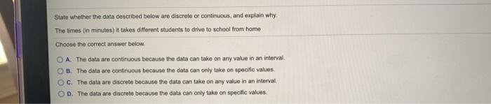 Solved State whether the data described below are discrete | Chegg.com