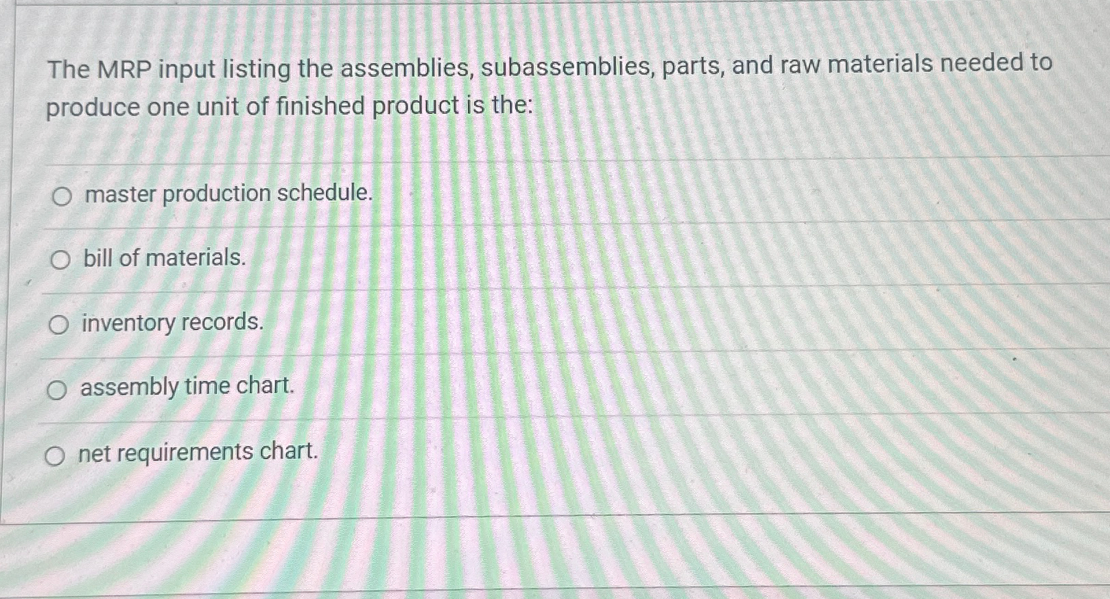Solved The MRP input listing the assemblies, subassemblies, | Chegg.com