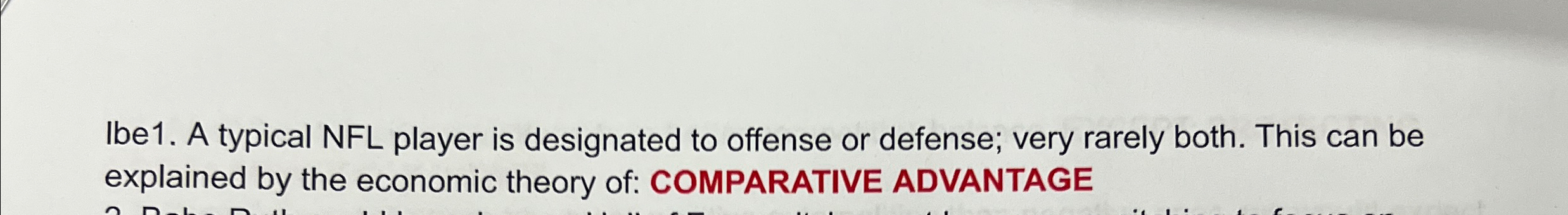 Solved lbe1. ﻿A typical NFL player is designated to offense | Chegg.com