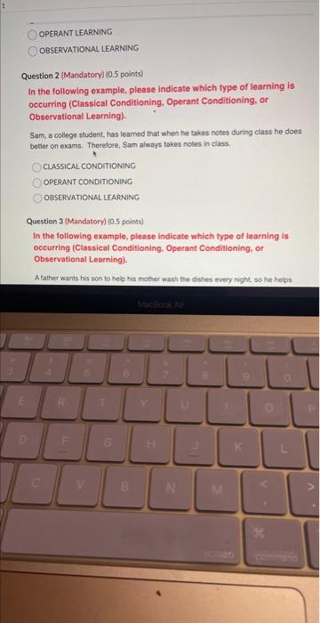 Solved OPERANT LEARNING OBSERVATIONALL LEARNING Question 2 | Chegg.com