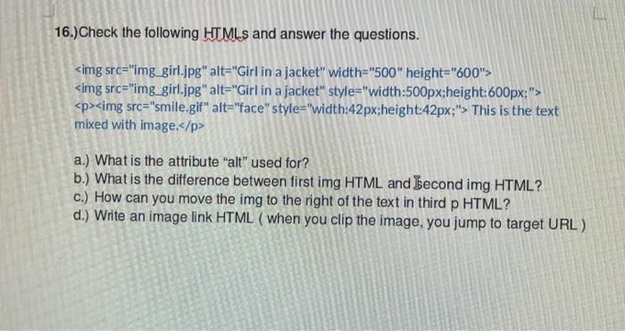 Solved 16.)Check the following HTMLs and answer the | Chegg.com