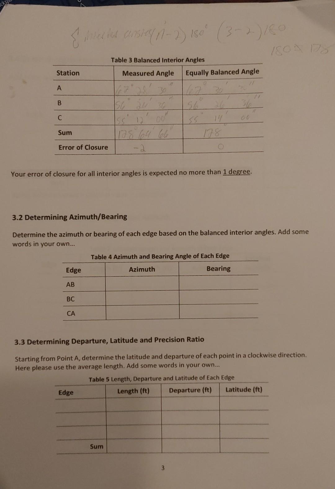 Solved Table 3 Balanced Interior Angles Your error of | Chegg.com