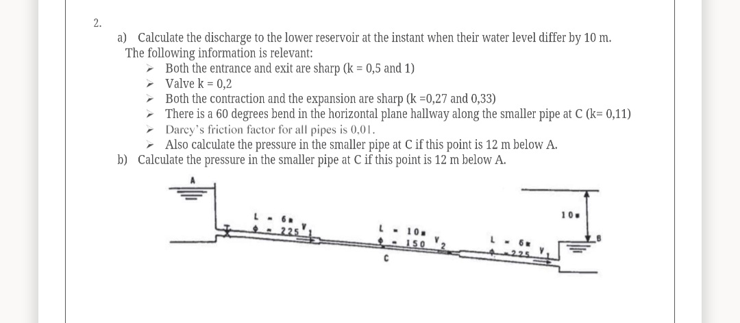 Solved a) ﻿Calculate the discharge to the lower reservoir at | Chegg.com