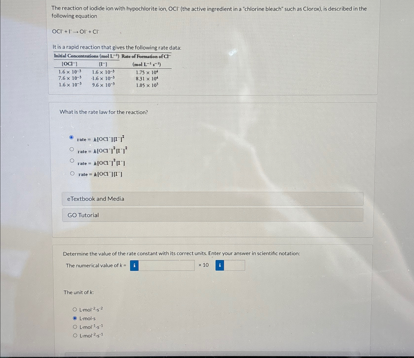 Solved The reaction of iodide ion with hypochlorite ion, | Chegg.com