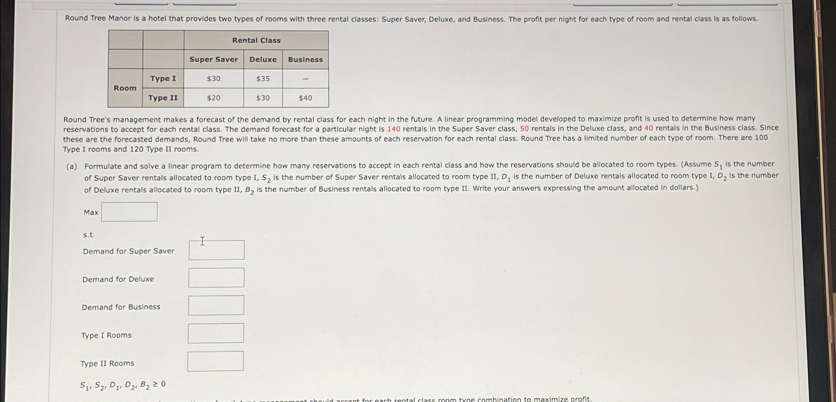 Solved \table[[,,Rental Class],[,,Super | Chegg.com