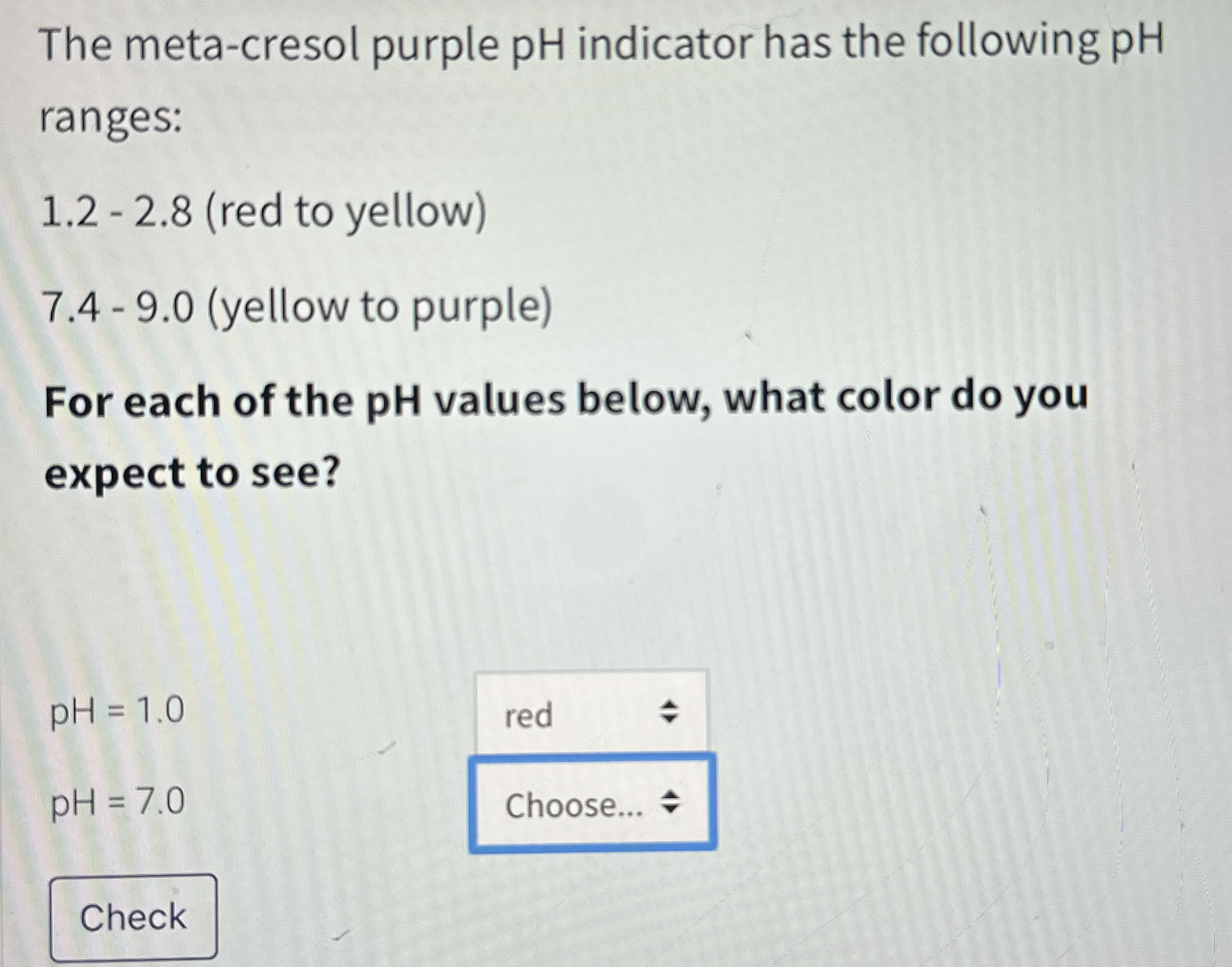 Solved The meta-cresol purple pH indicator has the following | Chegg.com