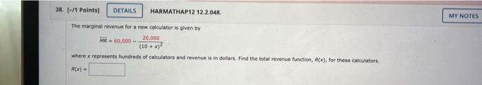 Solved 38. (-/1 Points DETAILS HARMATHAP 12 12.2.048. MY | Chegg.com