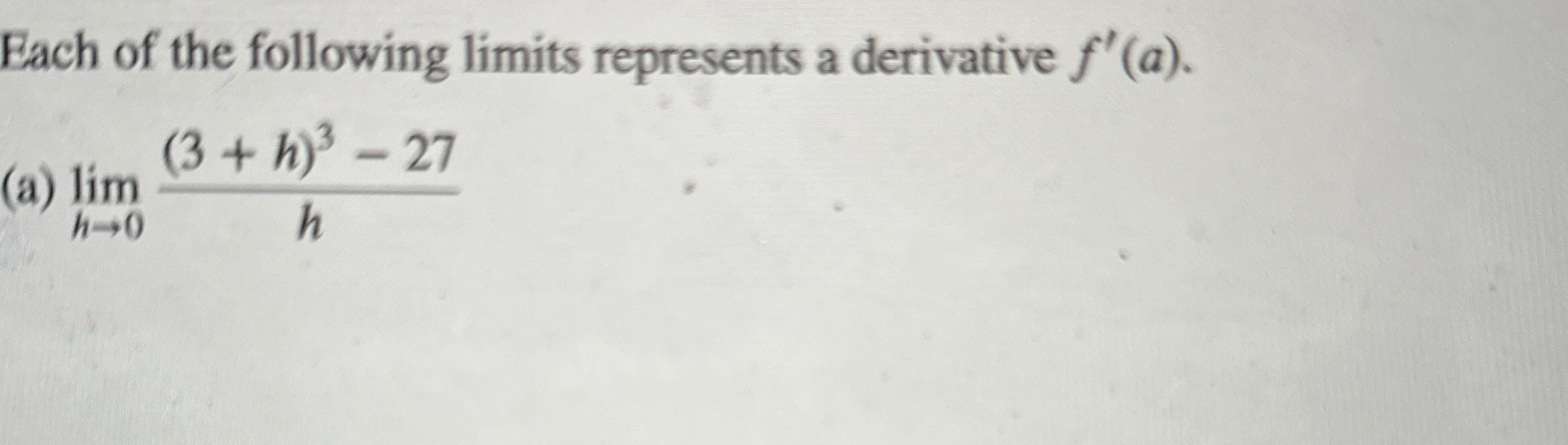 Solved Each of the following limits represents a derivative | Chegg.com