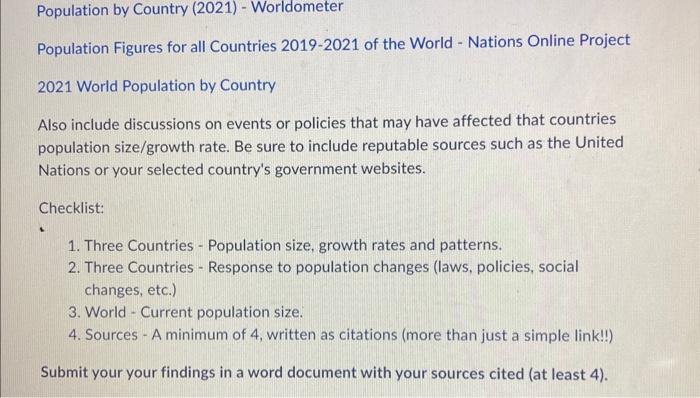 Solved Population by Country (2021) - Worldometer Population | Chegg.com
