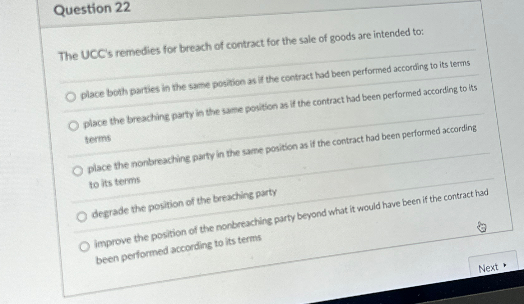 Solved Question 22The UCC's remedies for breach of contract | Chegg.com