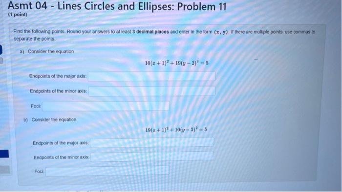 Solved Asmt 04 - Lines Circles and Ellipses: Problem 11 (1 | Chegg.com