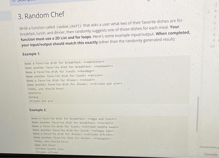 Solved Random Chef Write a function called random_chef() | Chegg.com