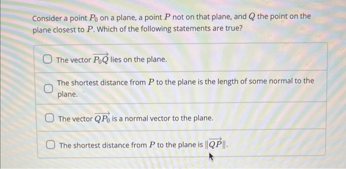 Solved Consider a point P0 on a plane, a point P not on that | Chegg.com