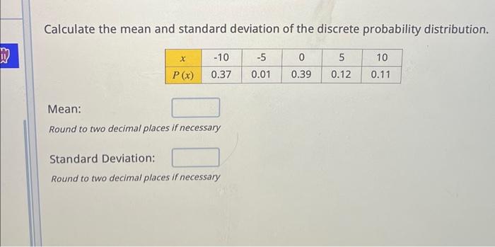 Solved Calculate the mean and standard deviation of the | Chegg.com