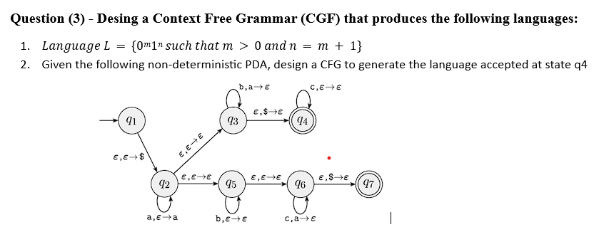 Solved Question (3) - ﻿Desing a Context Free Grammar (CGF) | Chegg.com