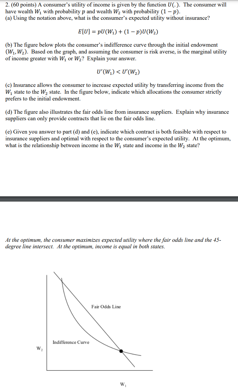 Solved (60 ﻿points) ﻿A consumer's utility of income is given | Chegg.com