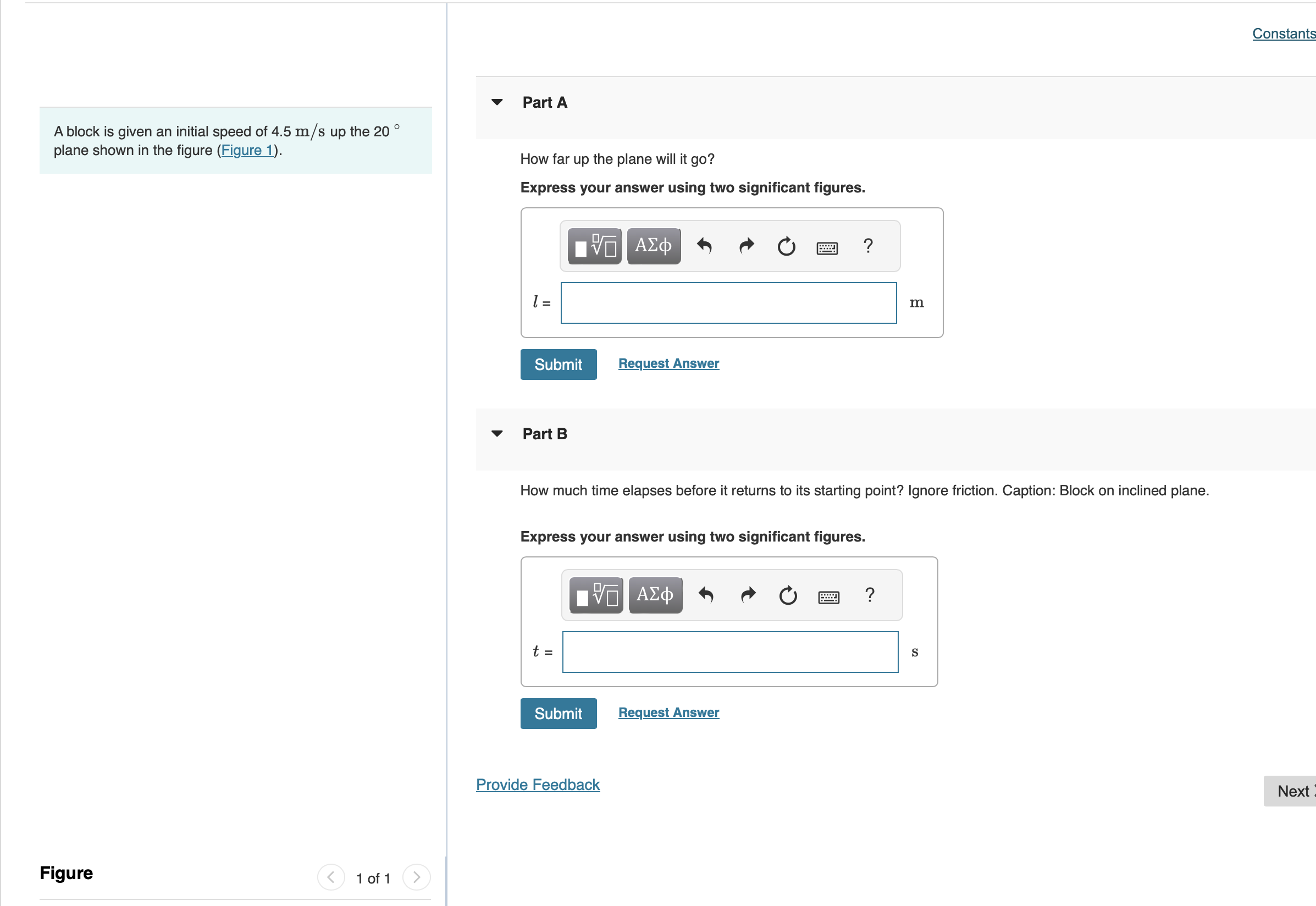 Solved Part AA block is given an initial speed of 4.5ms ﻿up | Chegg.com