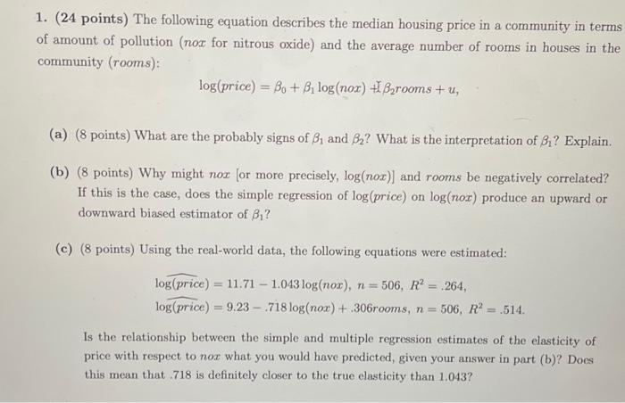 Solved 1. (24 points) The following equation describes the | Chegg.com