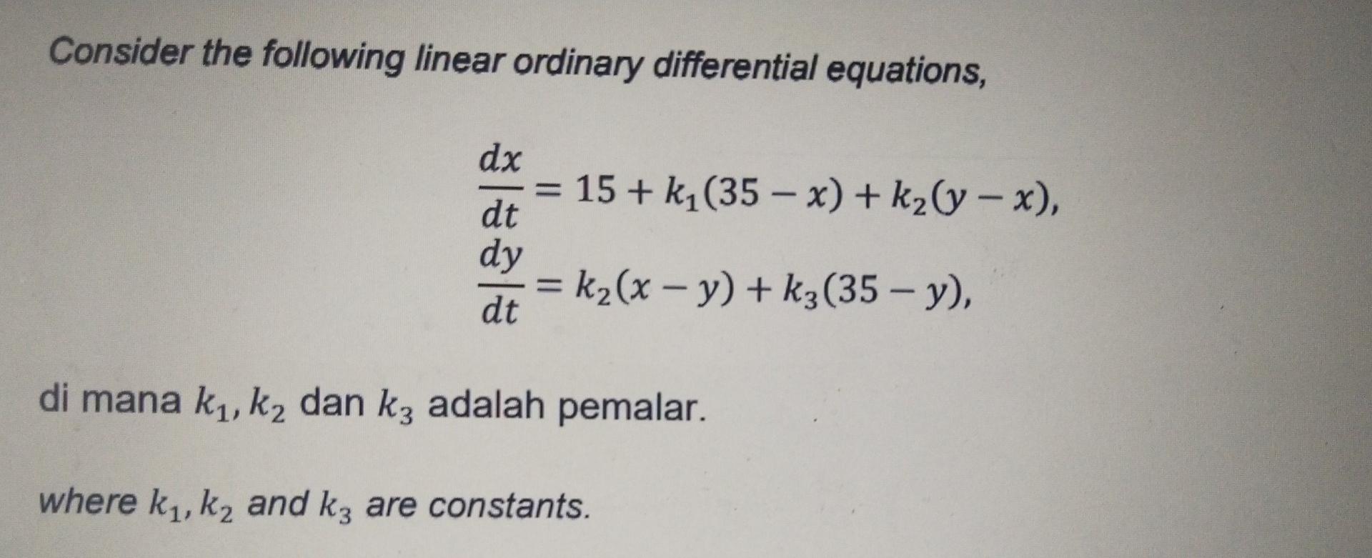 Solved Consider the following linear ordinary differential | Chegg.com