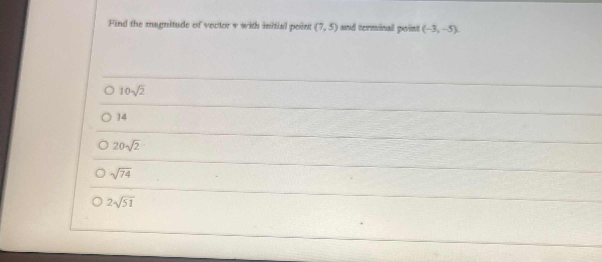 Solved Pind the magnitude of vector v ﻿with initial point | Chegg.com