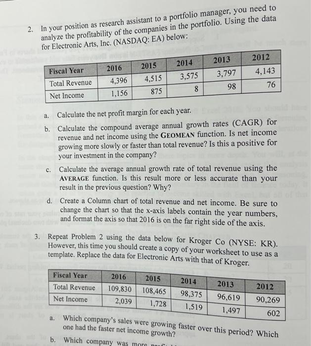 3. Repeat Problem 2 using the data below for Kroger | Chegg.com