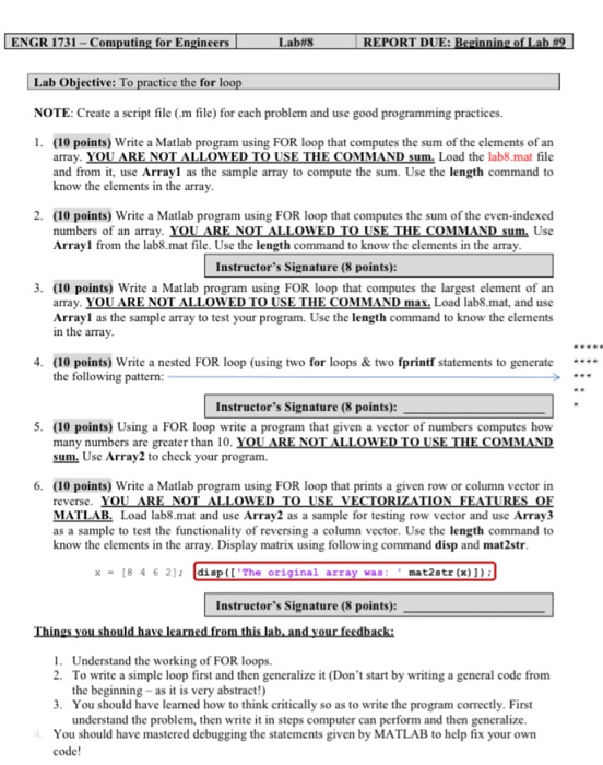 Engr 1731 Computing For Engineers Lab8 Report Due
