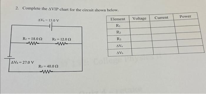 Solved 2. Complete the AVIP chart for the circuit shown | Chegg.com