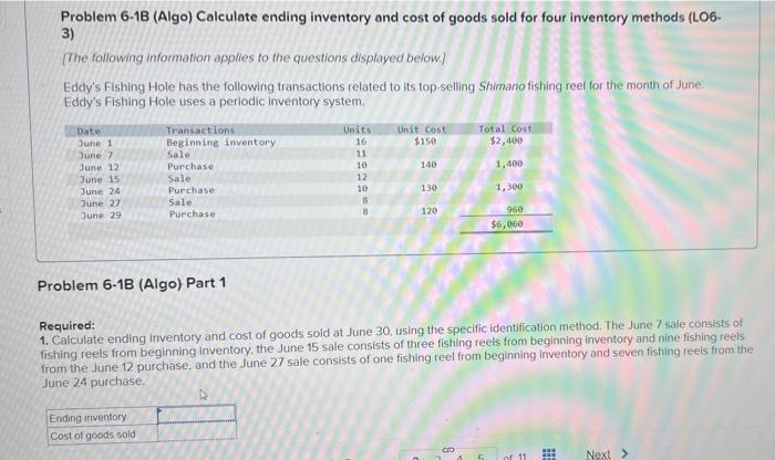 Solved Problem 6-1B (Algo) Calculate ending inventory and | Chegg.com