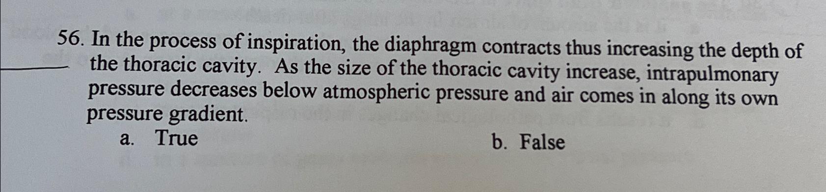 Solved In the process of inspiration, the diaphragm | Chegg.com