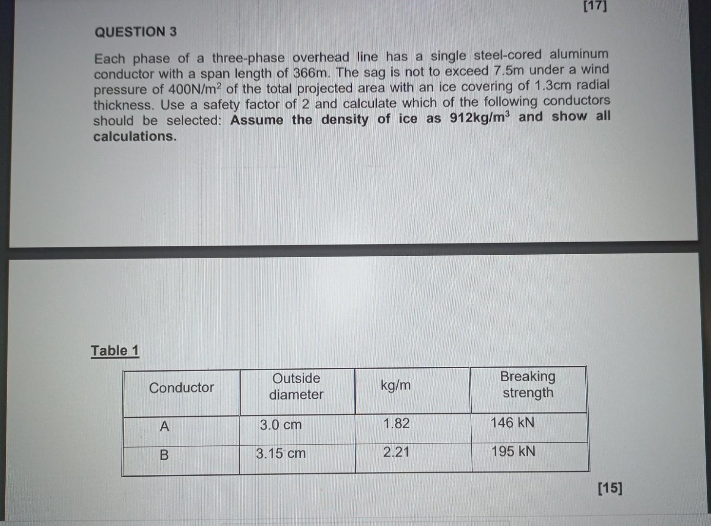 Solved QUESTION 3 Each phase of a three-phase overhead line | Chegg.com