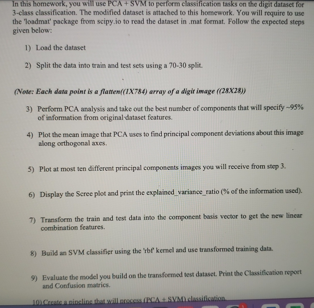 In this homework, you will use PCA + ﻿SVM to perform | Chegg.com