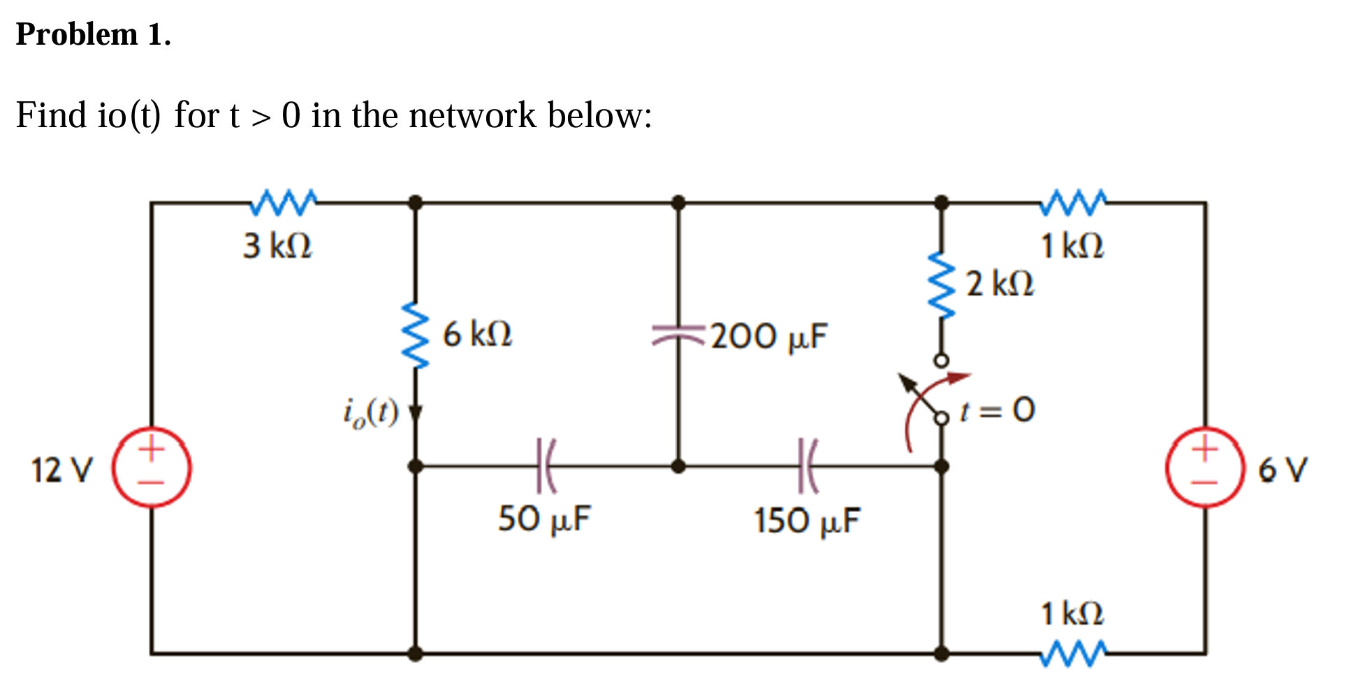 Solved Find io(t) ﻿for t>0 in ﻿the network below | Chegg.com