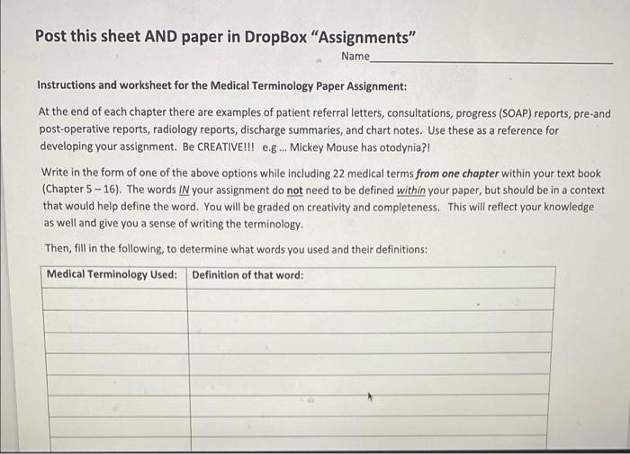 Post this sheet AND paper in DropBox "Assignments" | Chegg.com