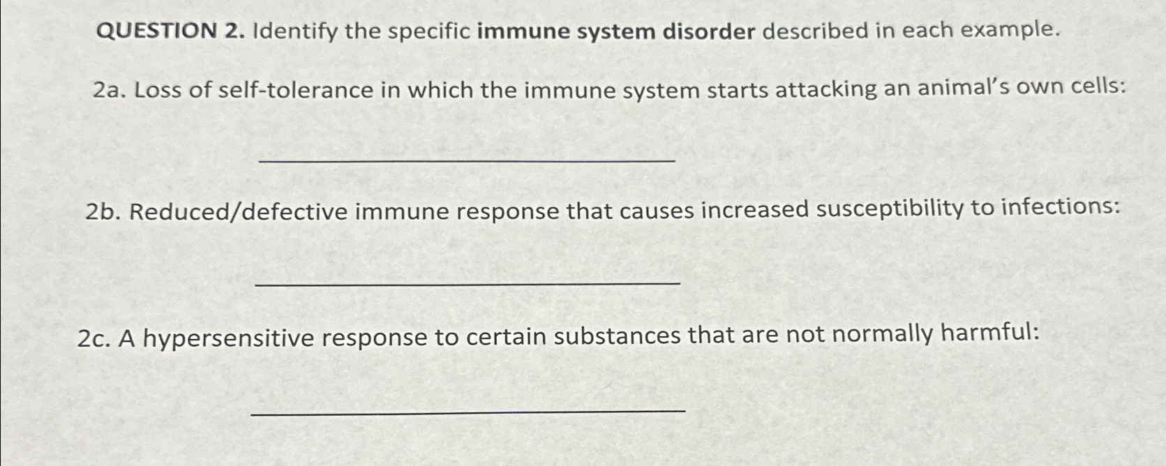 Solved QUESTION 2. ﻿Identify the specific immune system | Chegg.com