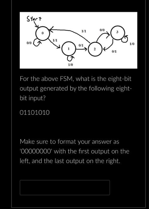 Solved For the above FSM, what is the eight-bit output | Chegg.com