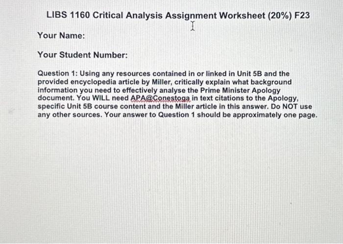 LIBS 1160 Critical Analysis Assignment Worksheet | Chegg.com