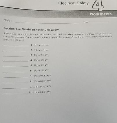 Solved Electrical SafetyWorksheetsNaincDincSection 4-6: | Chegg.com