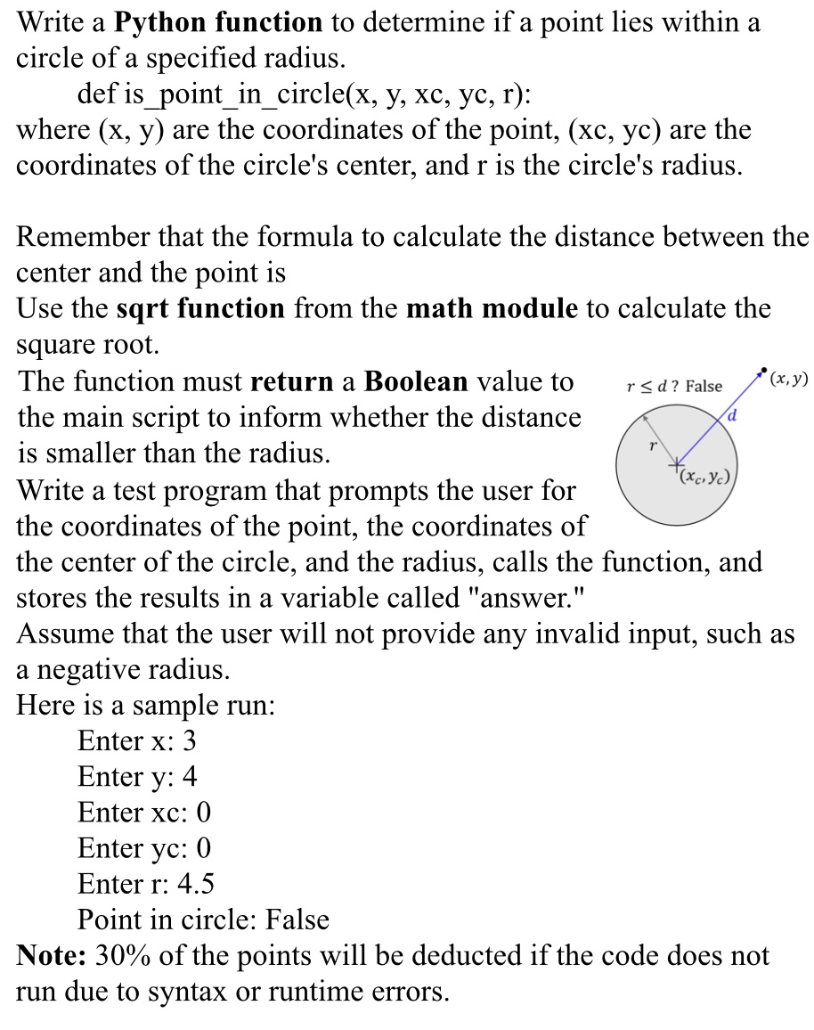 Solved Write a Python function to determine if a point lies | Chegg.com
