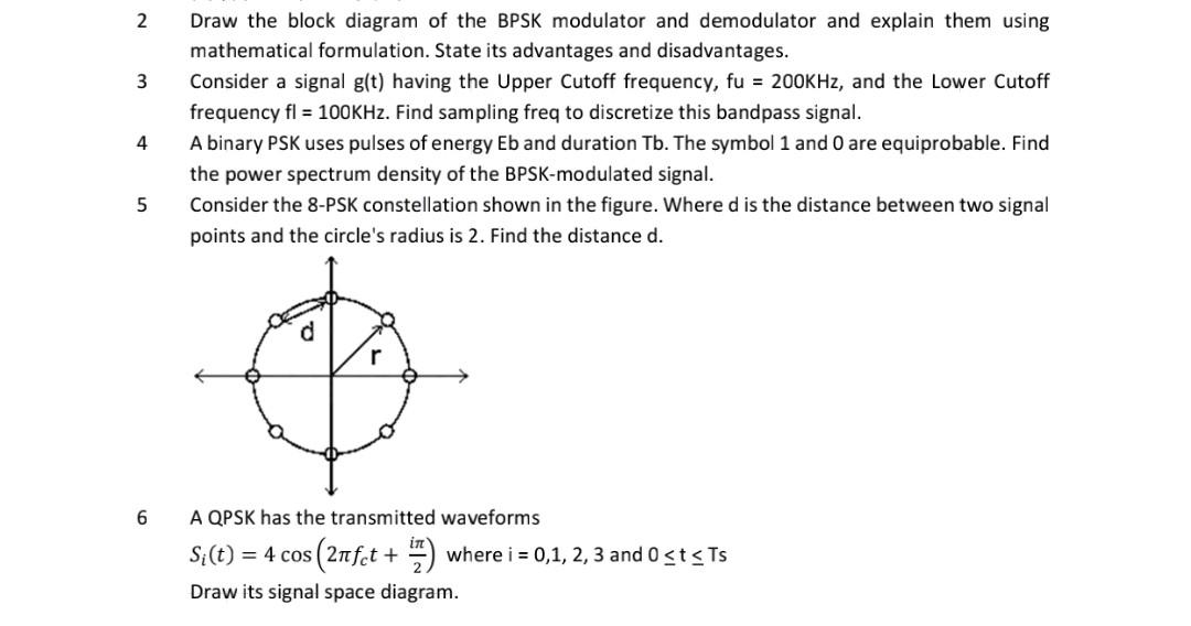 Solved 2 Draw The Block Diagram Of The Bpsk Modulator And