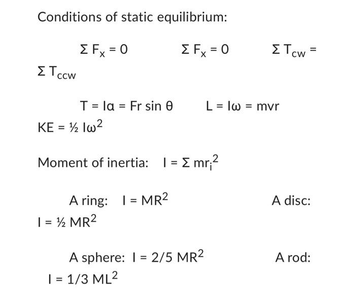 Solved Conditions of static equilibrium: | Chegg.com