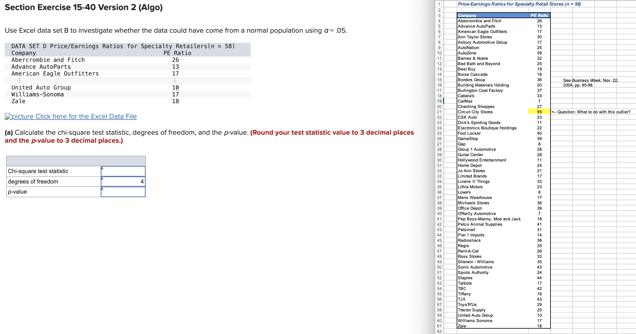 Section Exercise 15-40 ﻿Version 2 (Algo)Use Excel | Chegg.com