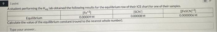 Solved 1 point A student performing the Keq lab obtained the | Chegg.com