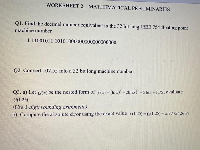 Solved WORKSHEET 2-MATHEMATICAL PRELIMINARIES Q1. Find the | Chegg.com