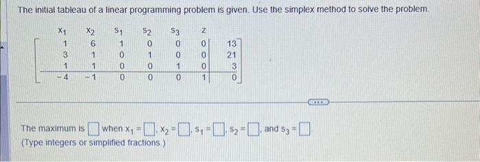 Solved ⎣⎡x1131−4x2611−1 s11000 s20100 s30010z0001132130⎦⎤ | Chegg.com