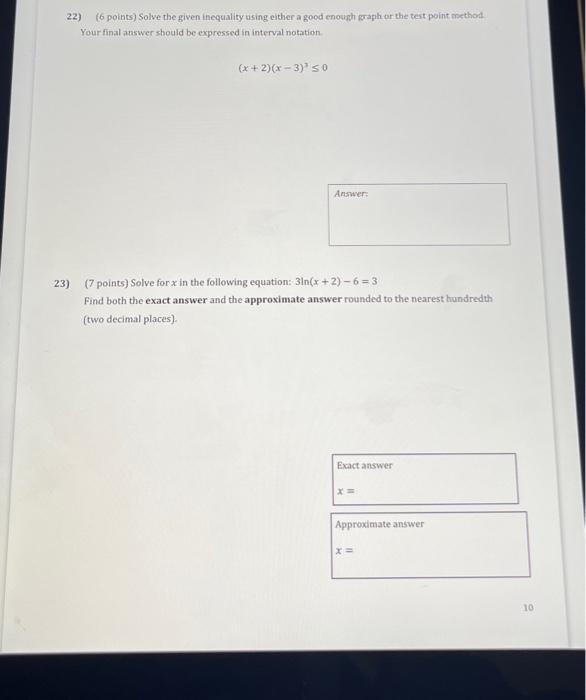 Solved 22) (6 points) Solve the given inequality using | Chegg.com