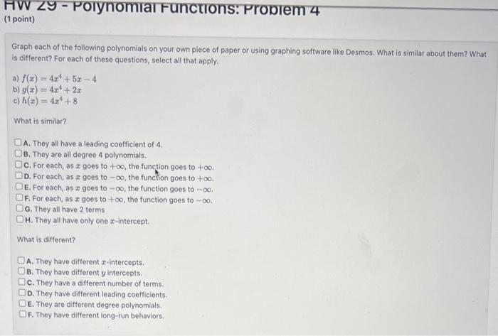 Solved Graph each of the following polynomials on your own | Chegg.com