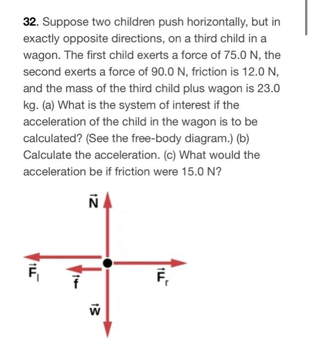 Solved 32. Suppose two children push horizontally, but in | Chegg.com
