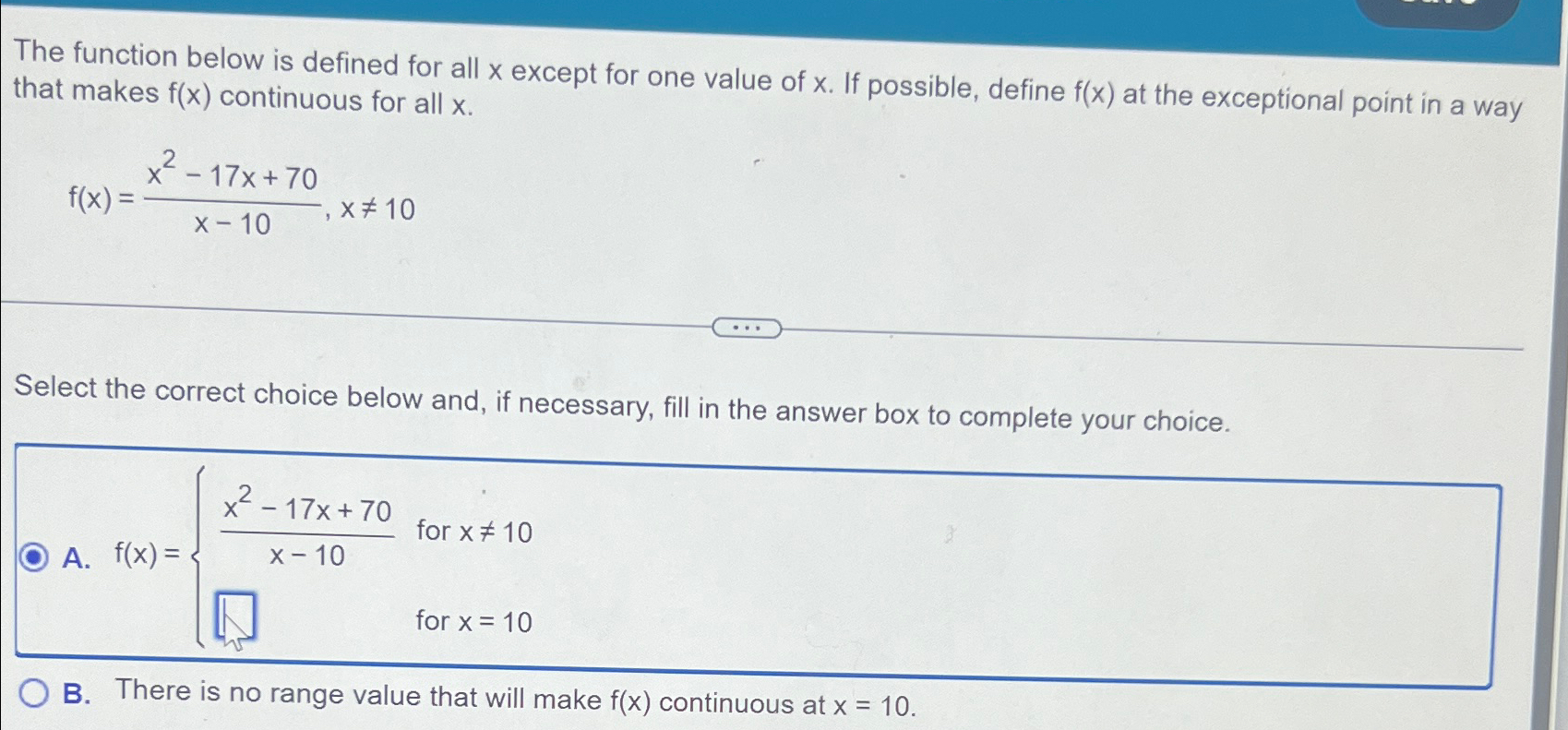 Solved The function below is defined for all x ﻿except for | Chegg.com